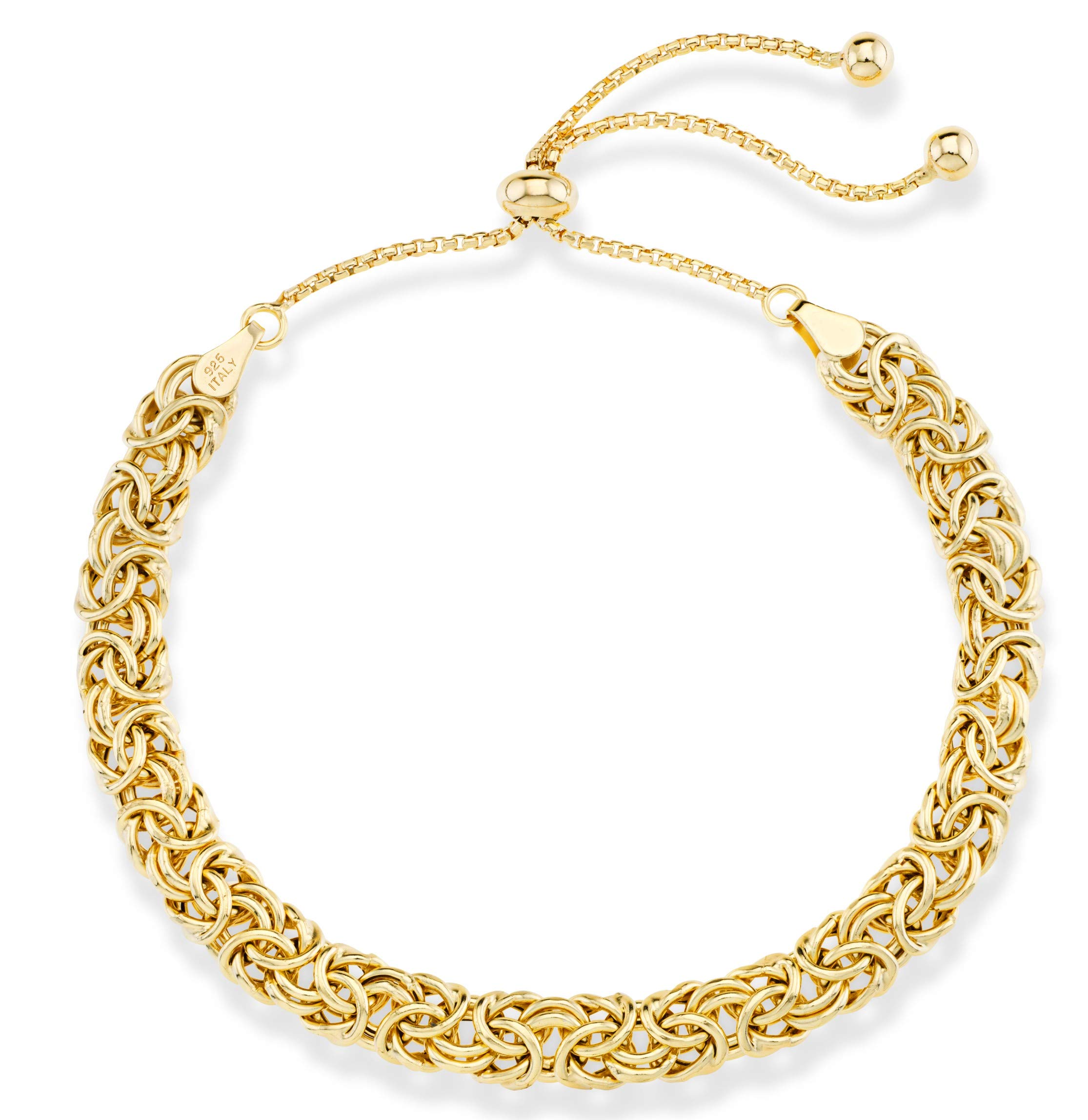 Miabella Italian 925 Sterling Silver Byzantine Bolo Bracelet for Women, Adjustable Bracelet Handmade in Italy (yellow-gold-plated-silver)