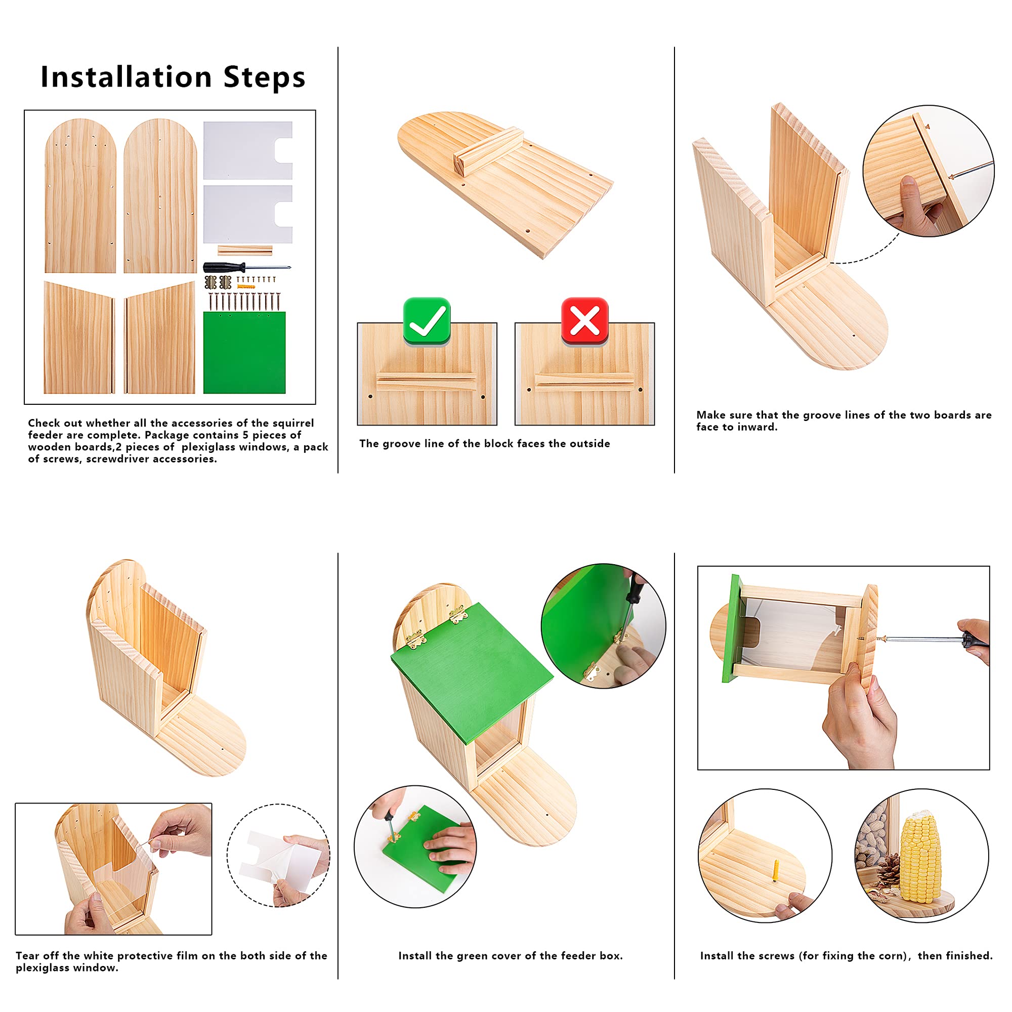 Wehhbtye Squirrel Feeder Box-Wood Handcrafted Chipmunk Picnic Table Feeder Bench Feeders,Pine House with Screws for Squirrel Feeding Station Hanging Outside Garden Yard(Assembly Hardware Included)