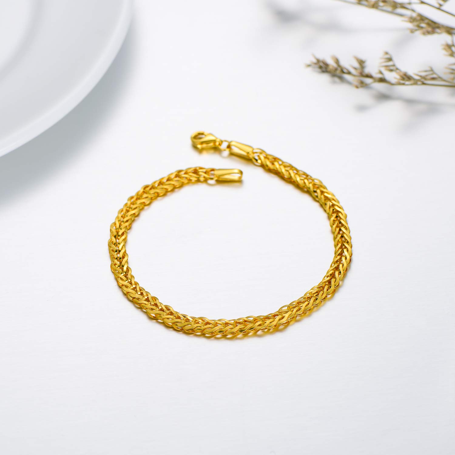 SISGEM Solid 18k Yellow Gold Celtic Chain Bracelet, 18 Karat Gold Link Jewelry for Women (4 mm, 7 Inch)