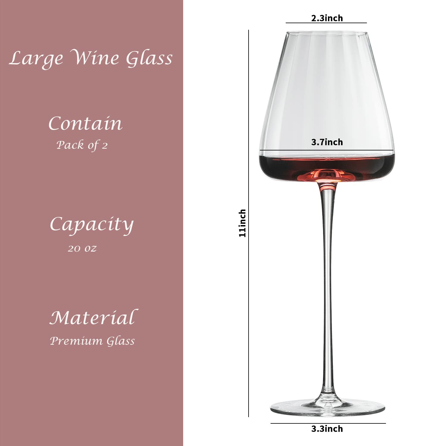 PTSTING Wine Glasses 20oz Hand Blown Red Wine Glasses Art Retro Wine Glass Set with Long Stem Set of 2 for Wine Tasting,Wedding,Anniversary,Christmas,Birthday