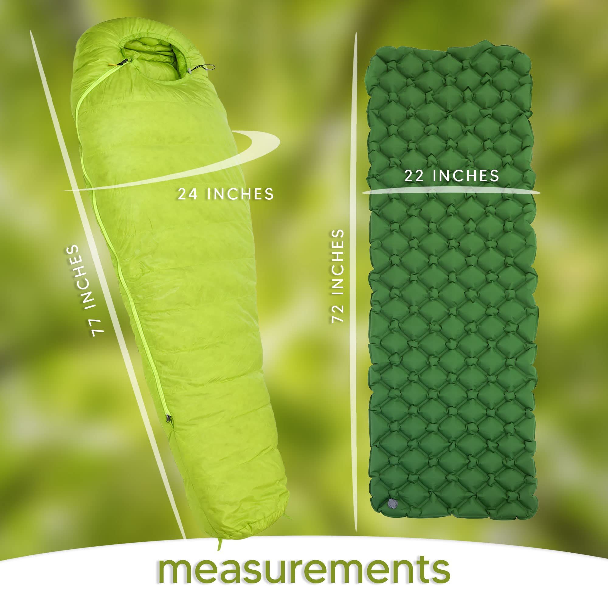Terruva RDS Sleeping Bag Pillow Kit - 0 Degree Sleeping Bag with Pillow Set - Outdoor Indoor Sleeping Bag with Pillow - Mummy Adult Sleeping Bags - Camping Sleeping Pad Stuff Sacks & Dry Bag Green