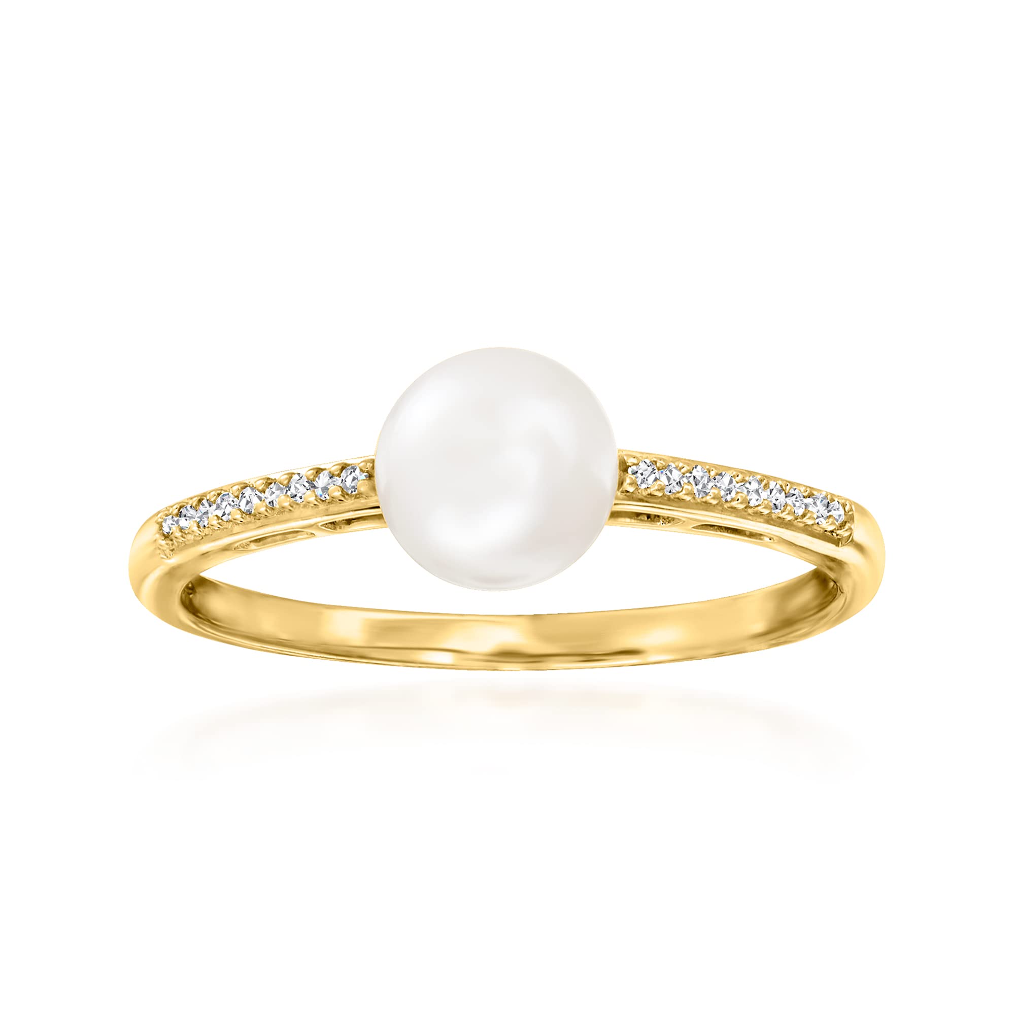 RS Pure by Ross-Simons 6mm Cultured Pearl Ring With Diamond Accents in 14kt Yellow Gold. Size 6