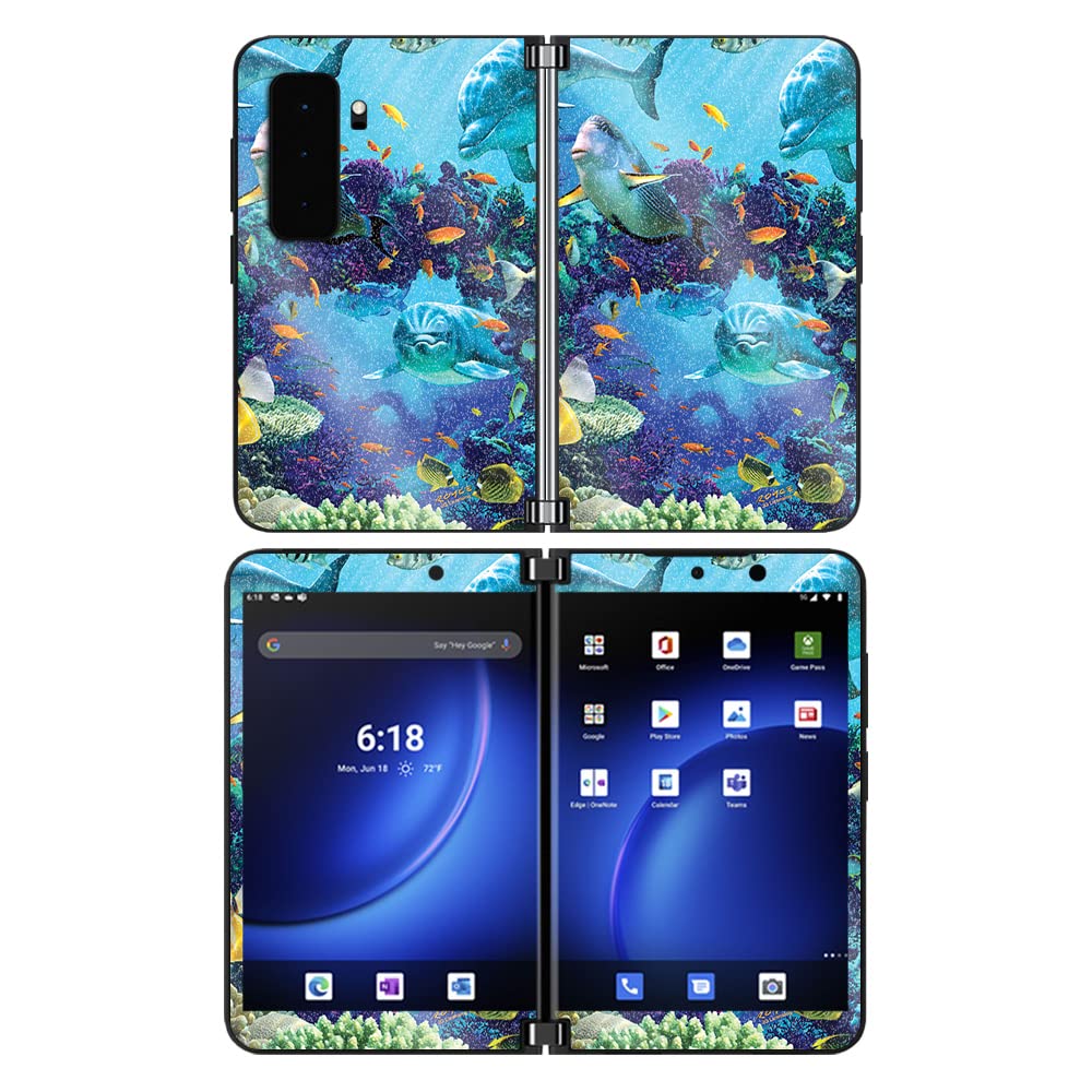 MightySkins Glossy Glitter Skin Compatible with Microsoft Surface Duo 2 - Ocean Friends | Protective, Durable High-Gloss Glitter Finish | Easy to Apply and Change Styles | Made in The USA