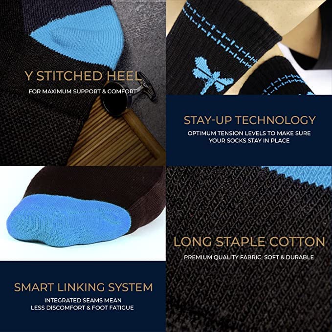 Villain Inside Turquoise Crew Mens Socks Moisture Wicking Silver Infused Cushion Cotton Socks (6 Pairs)