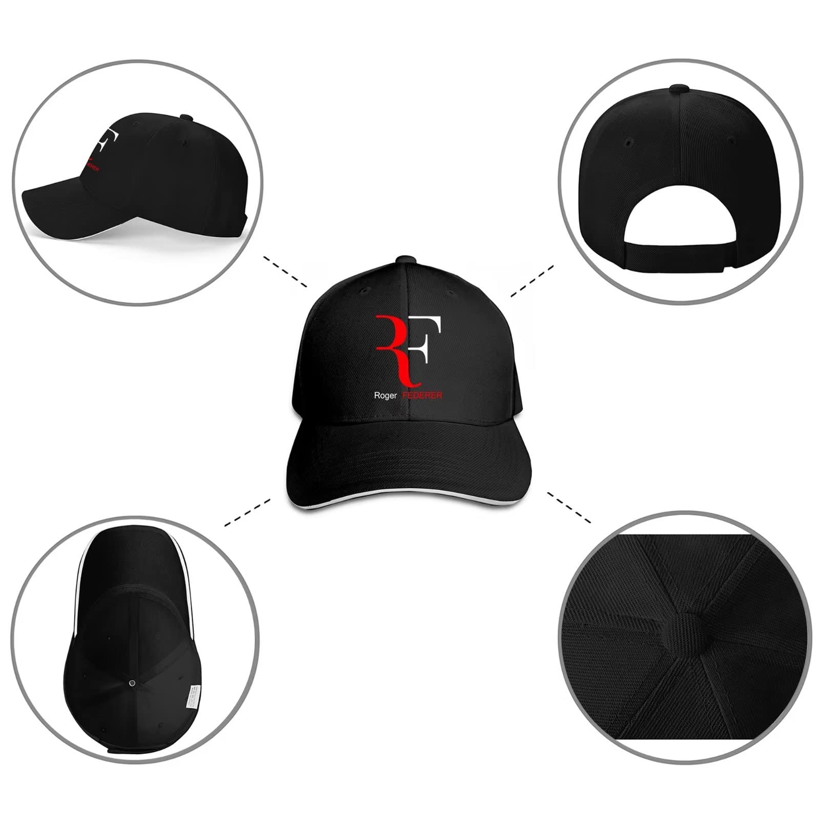 ROGER FEDERER hat Adult Unisex Casual Style Adjustable Sandwich Baseball Hats for Mens&Women Black
