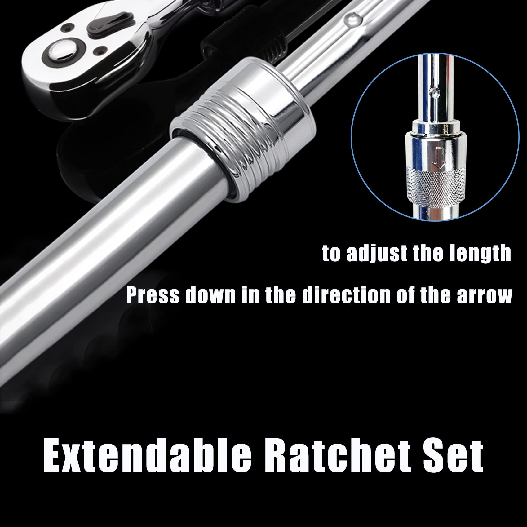 TR TOOLROCK 3 Piece Extendable Ratchet Set, 1/4β, 3/8β, 1/2β Drive, 72-Tooth Ratchet Wrench, Quick-release Reversible Drive Socket Wrench, Heavy Duty CR-V Ratchet Set