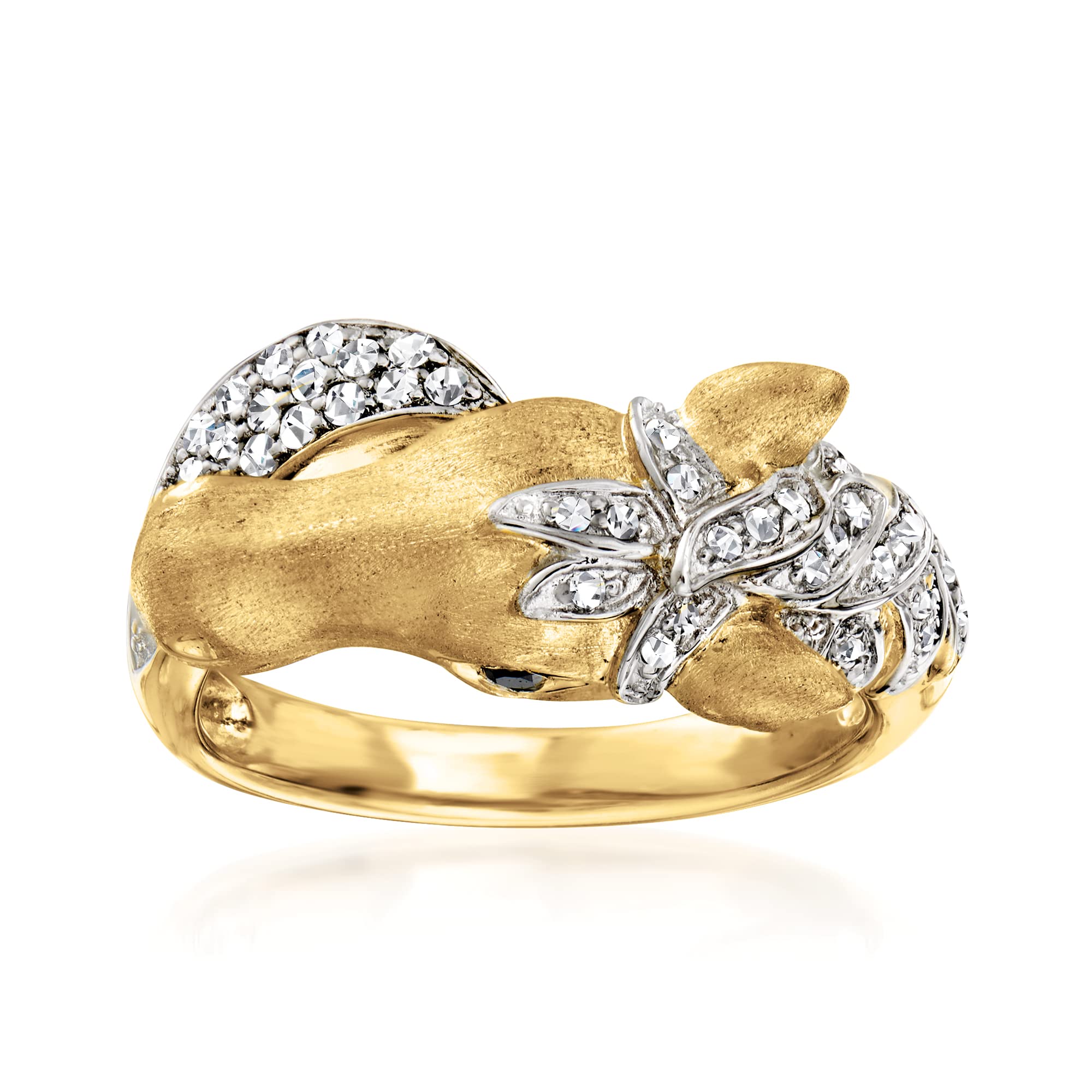 Ross-Simons 0.29 ct. t.w. Diamond Horse Ring With Black Diamond Accents in 18kt Gold Over Sterling. Size 6