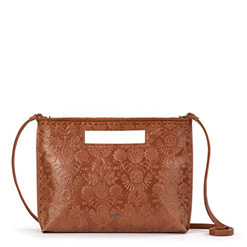 The Sak Womens Linden Leather Crossbody, Tobacco Floral Embossed, One Size US