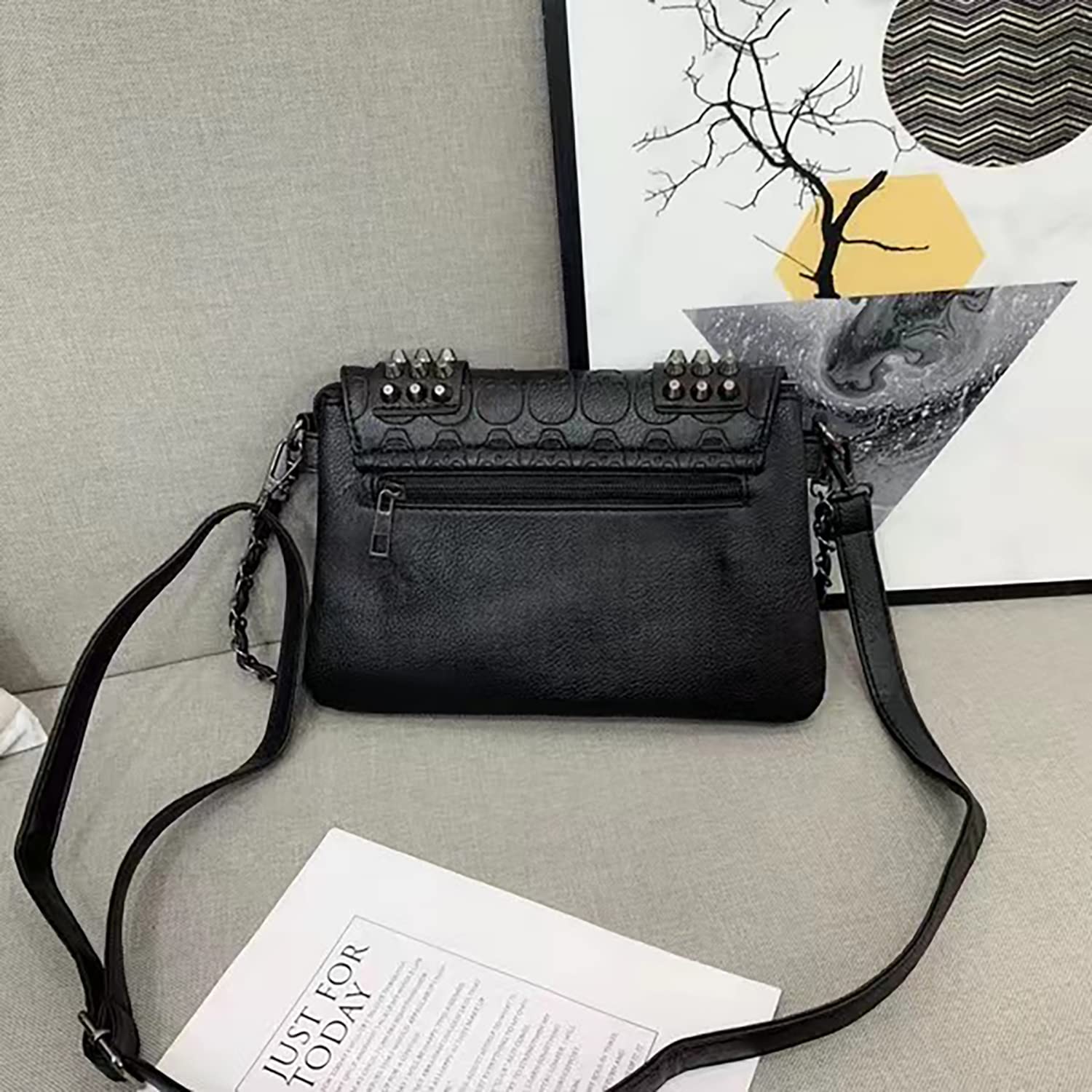 Studded Skull Messenger Bag for Women, Vegan Punk Chain Bag Gothic Purse Shoulder Crossbody Rivet Handbag