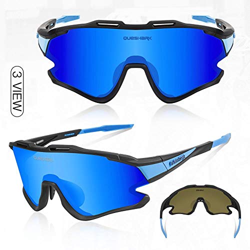 Queshark Sports Cycling Sunglasses 4 Lens Anti UV400 for Men Women HD Polarized