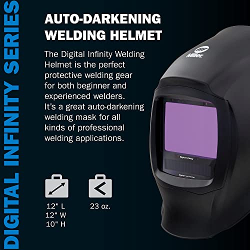 Miller 280045 Digital Infinity Welding Helmet (Black) - Auto-Darkening Welding Helmet with Clearlight 2.0 Technology - Welding Hood Protects Eyes, Neck, & Face - Welding Mask With 13.4 sq. in. View