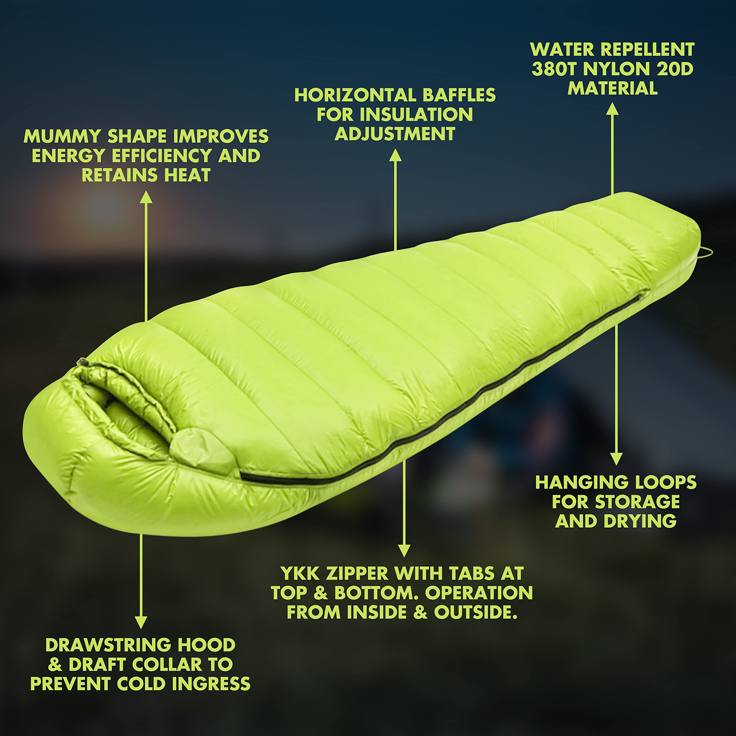 Rojomark Duck Down - 600 Fill Power Duck Down Mummy Sleeping Bag, Sleeping Pad and Air Pillow. Backpacking Sleeping Bags for Adults for Hiking, Camping and Traveling.