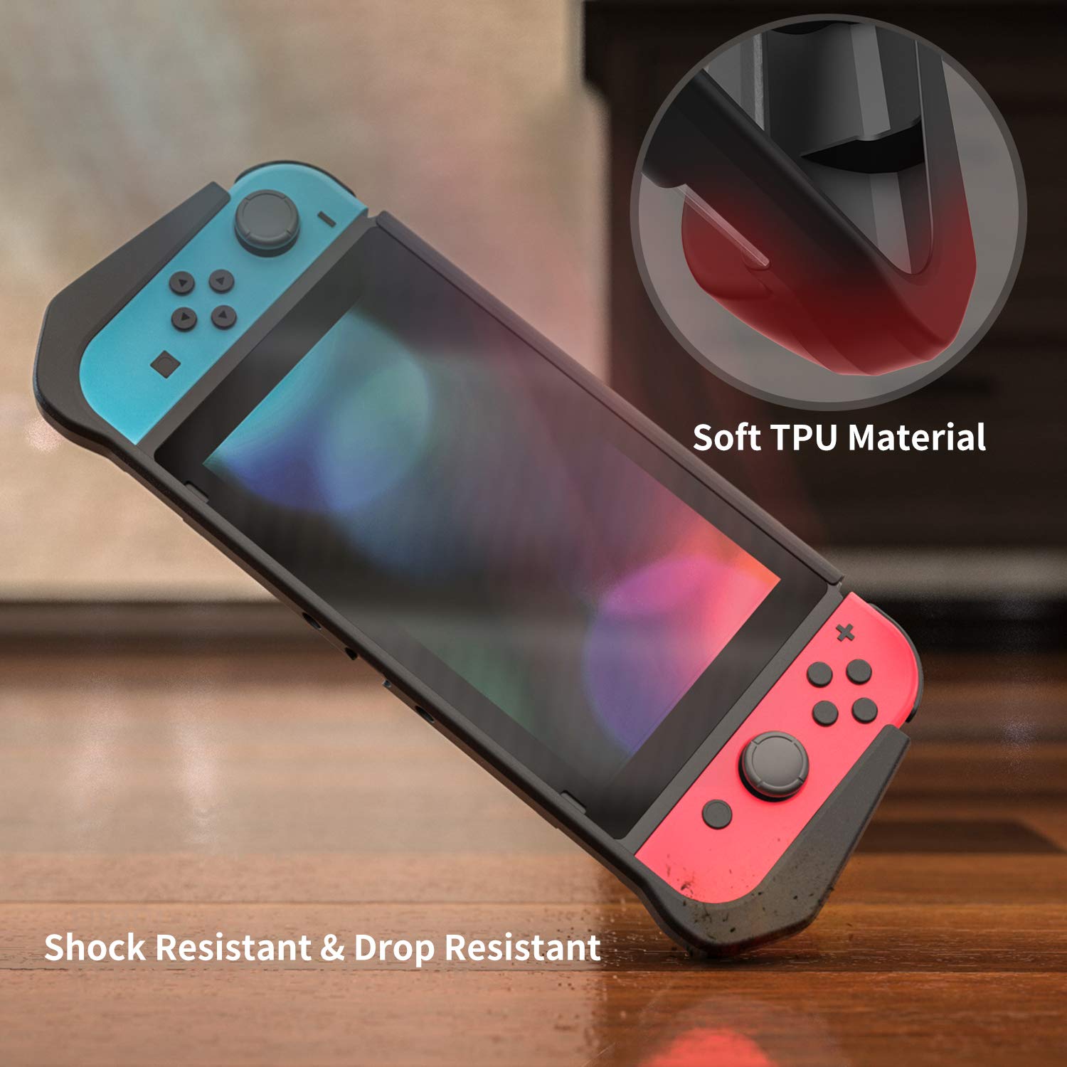 pzoz Dockable Case for Nintendo Switch, Ergonomic TPU Grip and PC Protective Cover Ultra-Thin Case Compatible with Nintendo Switch Console and Joy-Con Controller (Black)
