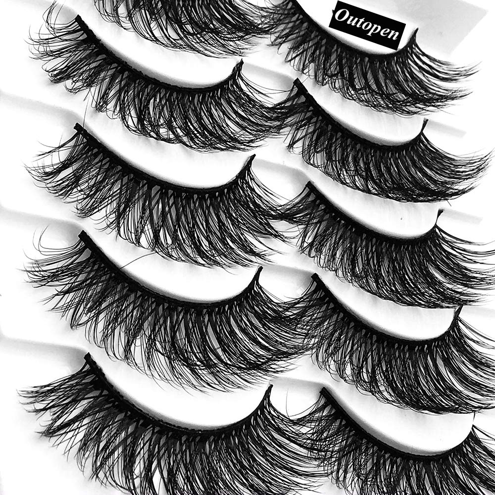 outopen 3D Mink Lashes Natural Wispy False Eyelashes 15mm Fluffy Long Eye Lashes Eye Makeup Tools 5 Pairs Pack(Q1 | 13-15MM)