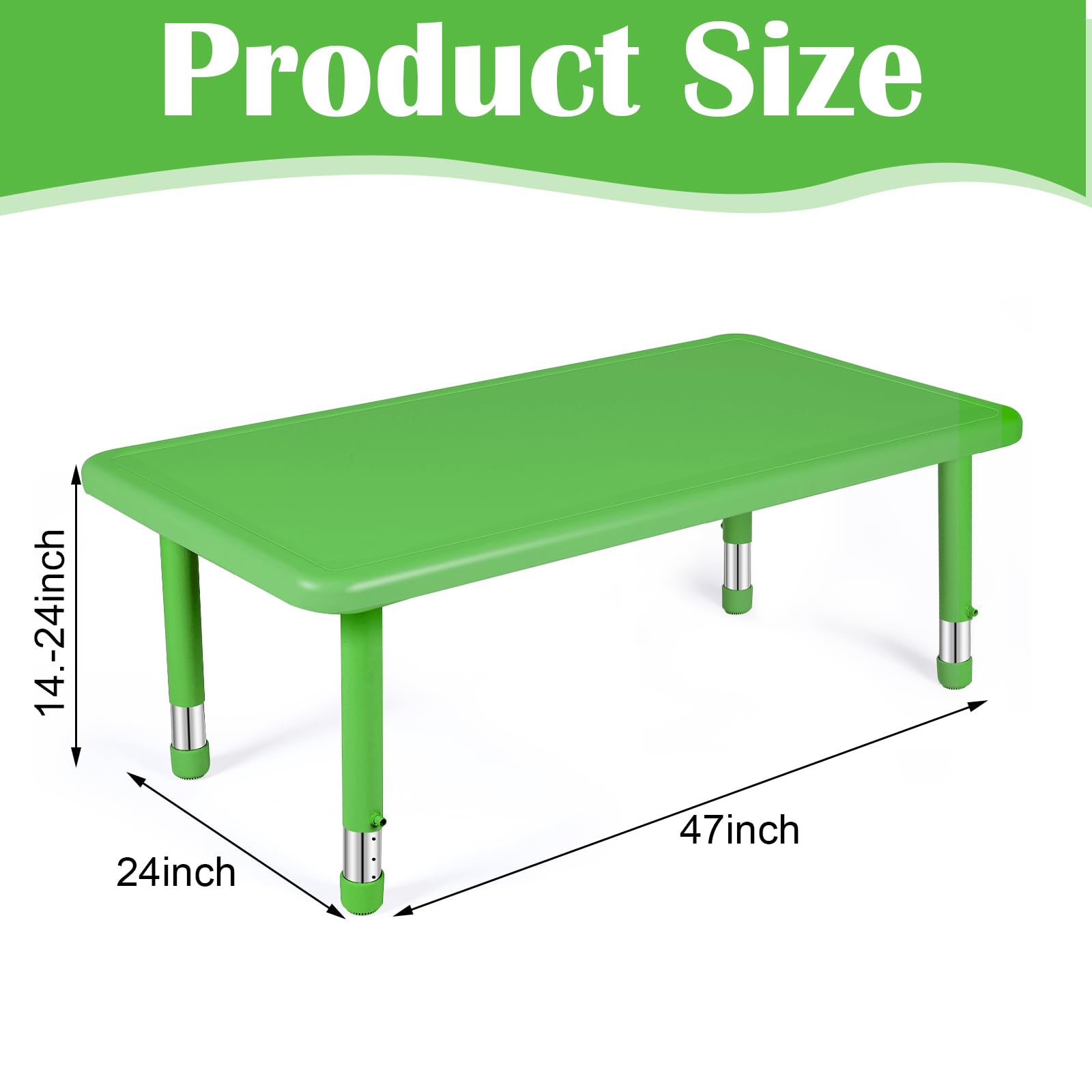 Ripeng 24" W x 47" L Rectangular Plastic Height Adjustable Activity Table with Large Dry Erase Table Top for Classrooms Toddler Furniture for Daycare, Daycare, Homes, Cornflower, etc (Green,1 Pcs)