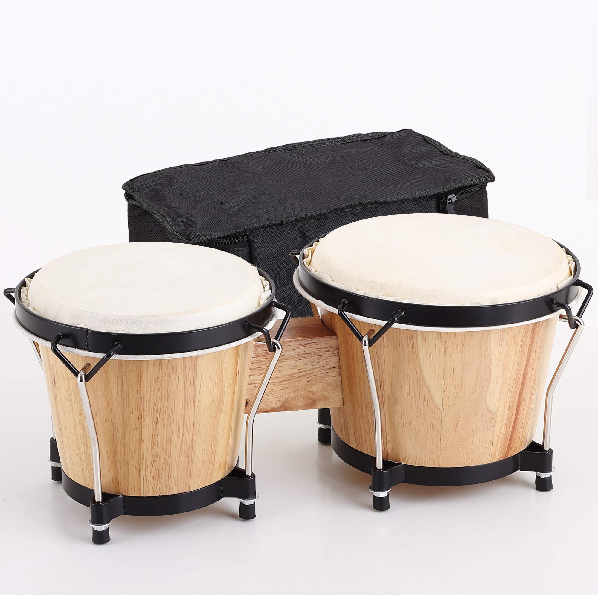 NXWVPC Bongo Drums, 2 Set 6" and 7" Drum Set, Tunable Percussion Instruments Synthetic Metal Frame Construction Bongo Drum for Kids Adults Beginners with Travel Bag and Tuning Wrench, Natural Finish