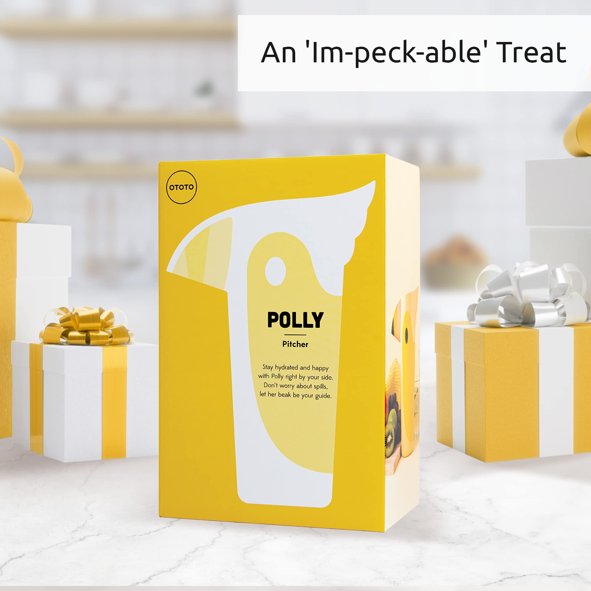 Polly Toucan Pitcher 25 Oz Yellow by OTOTO - BPA free Water Pitcher - 2 Litre (25 Oz) Pitchers for Iced Tea