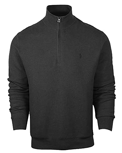 Polo RL Men's Waffle Knit Half Zip Sweatshirt (Small, Black)