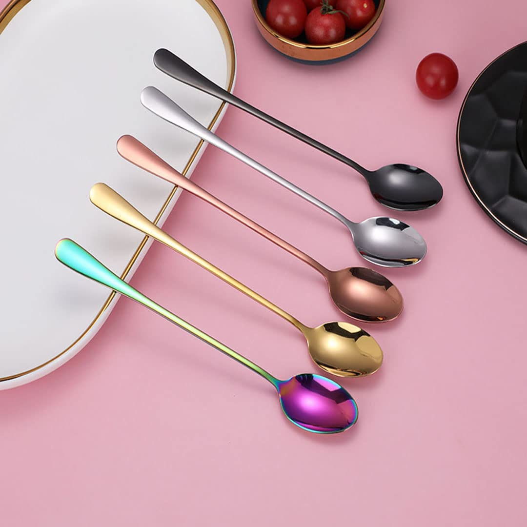 Stainless Steel Spoon, Soup Spoon,Mirror Finish Spoons,Kitchen Serving Spoons,Coffee spoon,Dessert Spoon, Ice Cream Spoons for Soup Rice Tea Milk Coffee Dessert (5 PCS,bright color)