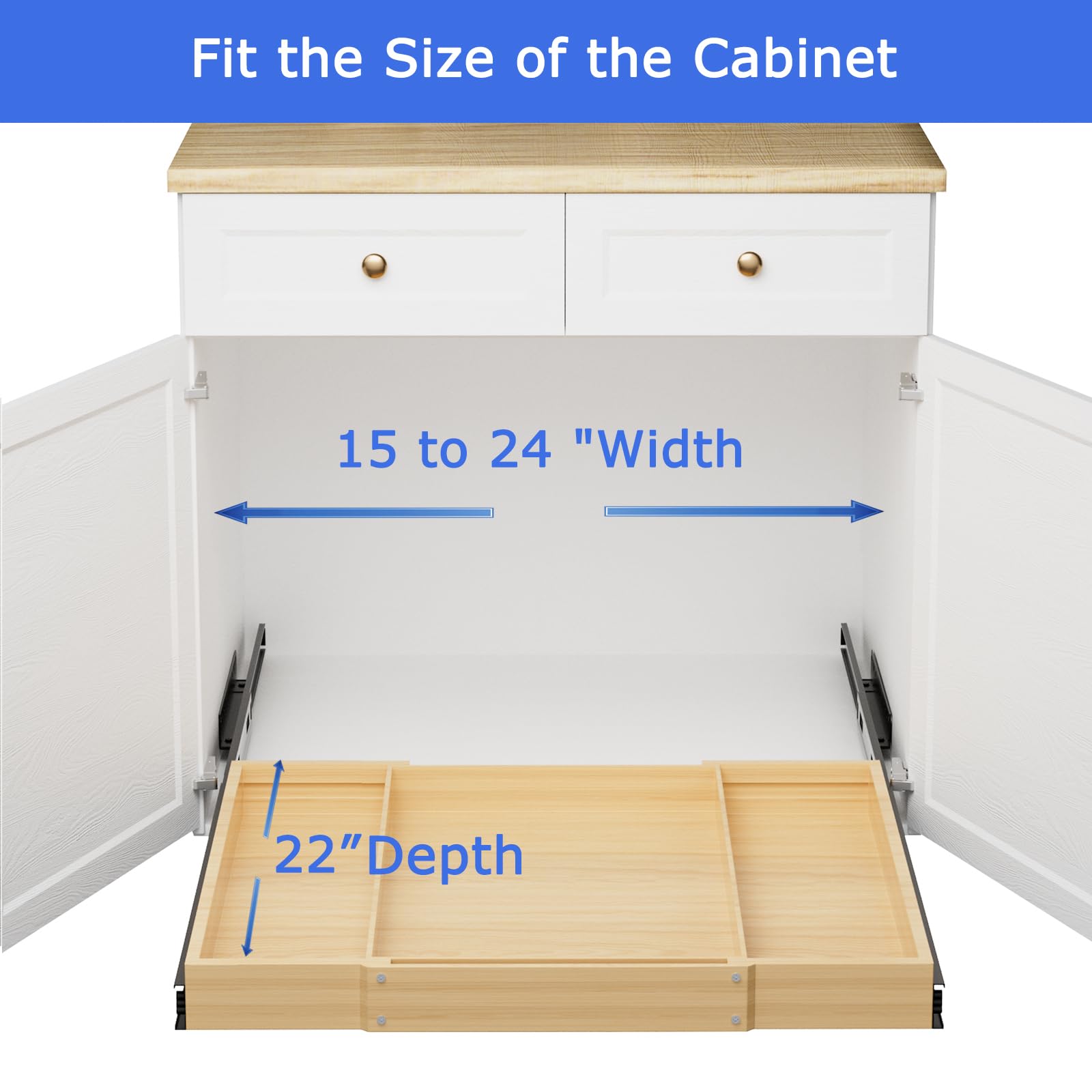 Redrubbit Pull Out Cabinet Organizer, Smooth Roll Expandable Slide Out Storage Drawer, Banboo Slide Out Kitchen Cabinet Organizer Storage Shelf,1 Pack