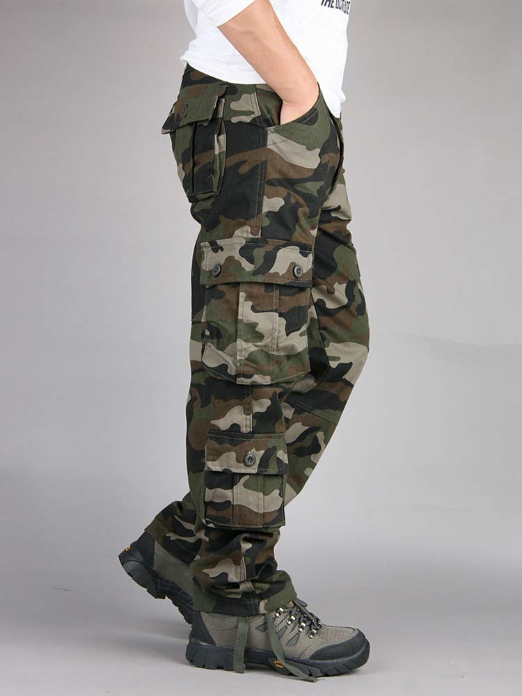 Men's Casual Relaxed Fit Cargo Pants,Outdoors Wild Military Army Camo Combat Work Pants with 8 Pockets Army Camo 38-US 36
