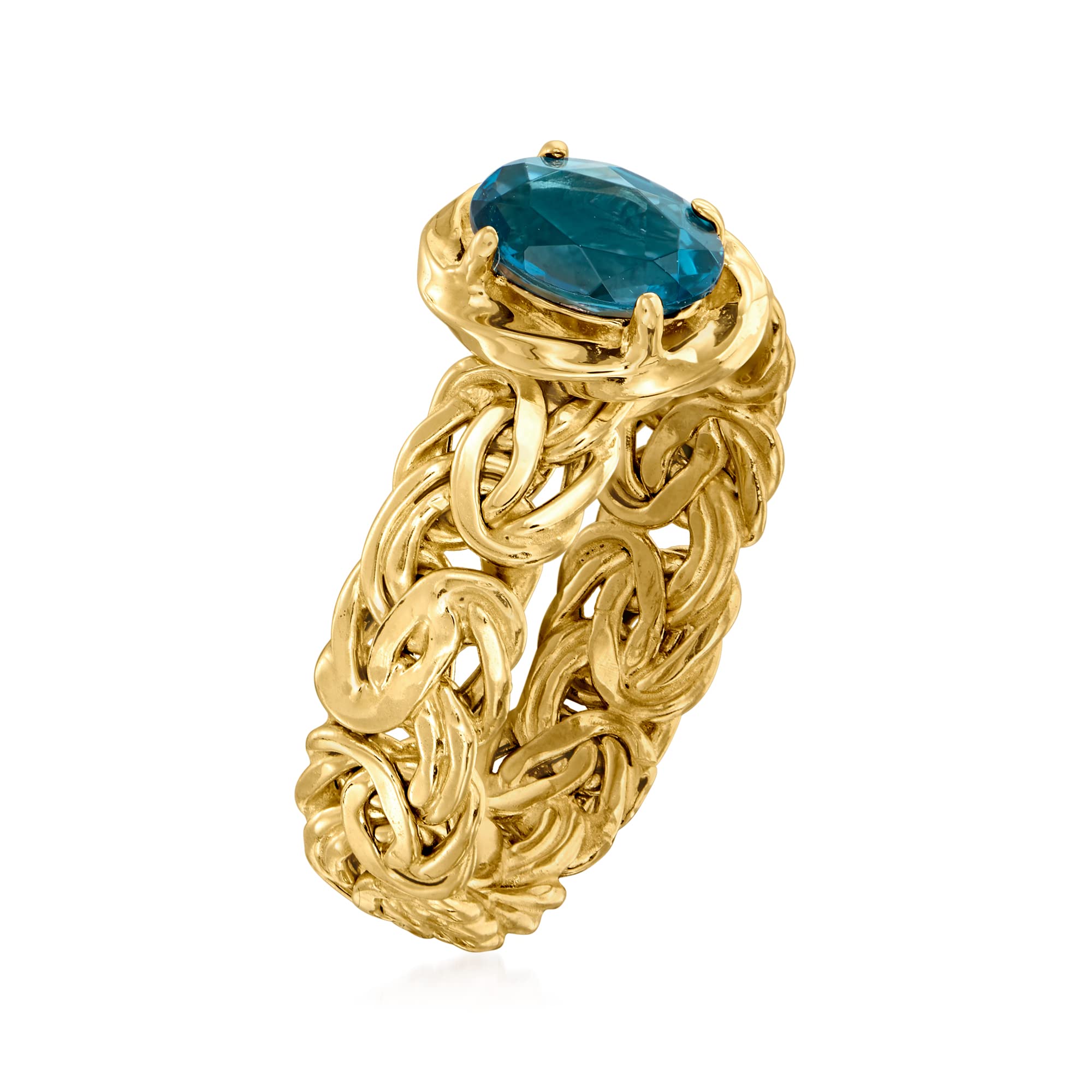 Ross-Simons 0.90 Carat London Blue Topaz Byzantine Ring in 14kt Yellow Gold. Size 8