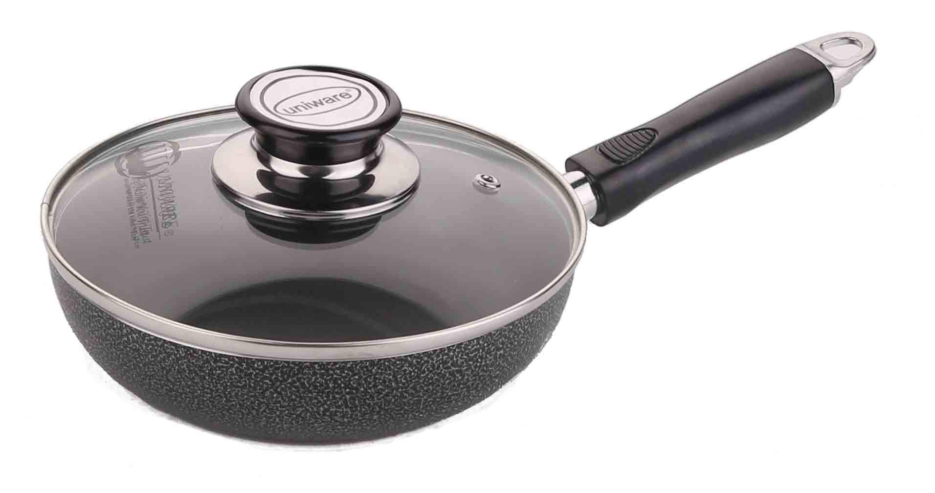 Uniware Frying Pan with Tempered Glass Cover, Non-Stick, Dishwasher Safe (7-Inch)