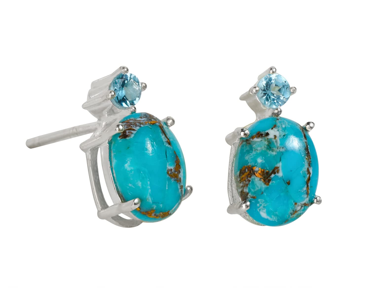 YoTreasure Blue Copper Turquoise Blue Topaz Solid 925 Sterling Silver Stud Earrings
