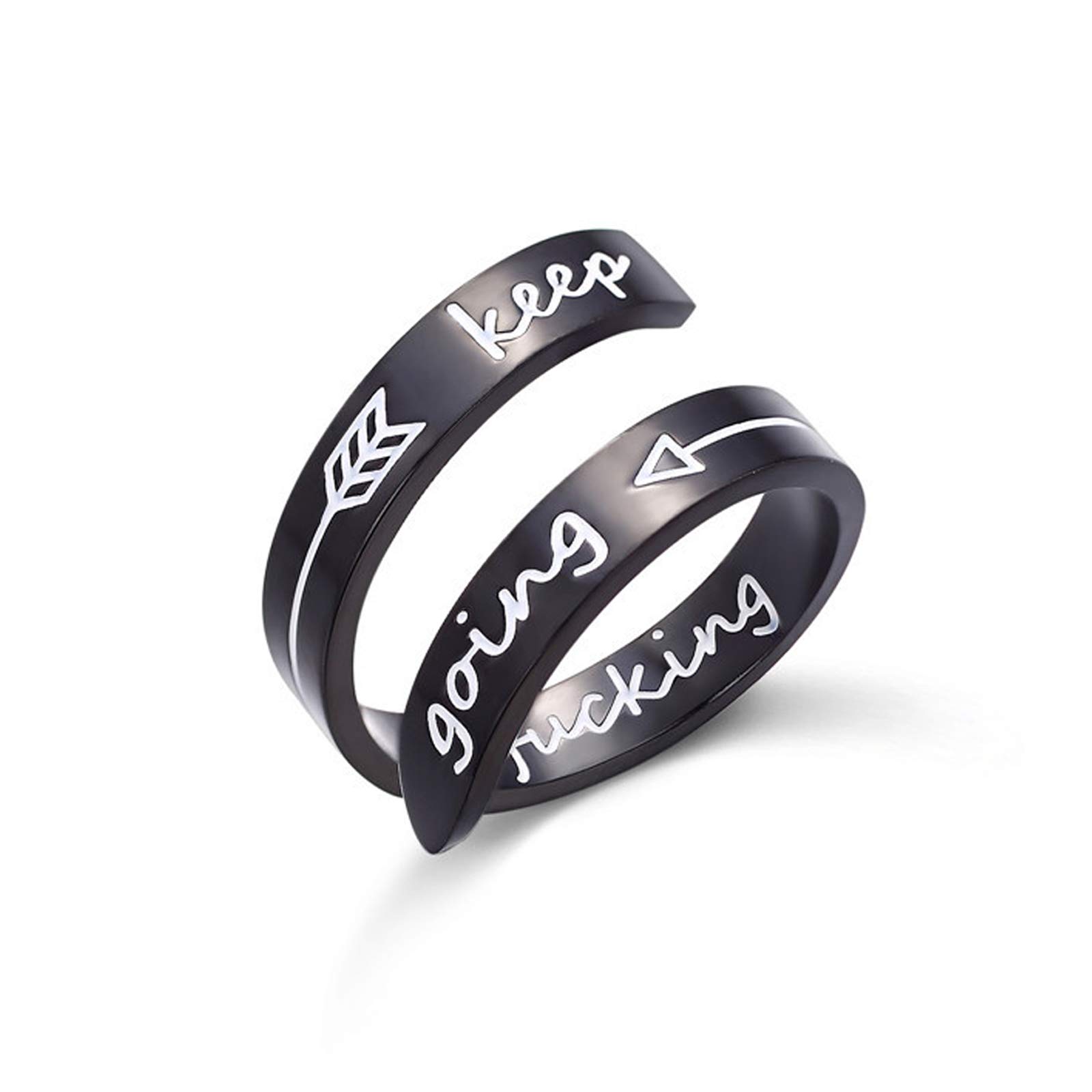 Stainless Steel Rings Black for Women Adjustable Statement Rings Keep Going Rings for Best Friend Inspirational Gifts