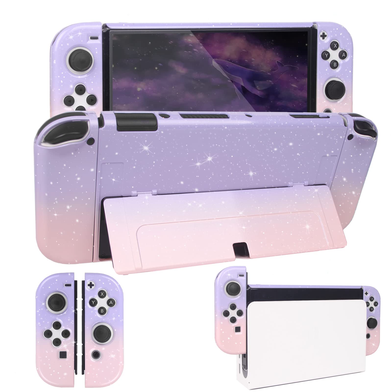 TIKOdirect Dockable Case Compatible with Nintendo Switch OLED Joy-Con Controllers, Newest Updated Glitter Bling Pretty Cover, Anti-Scratch Touch Grip Cover β Glitter Pink & Purple
