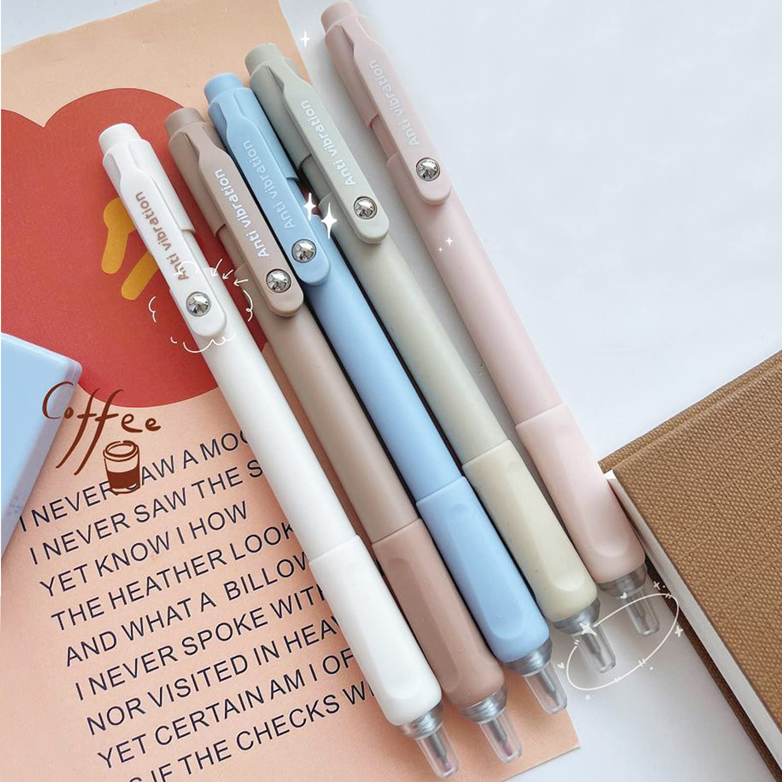 MOZXIRZ 5 Pcs Gel Ink Pens Retractable Pens Black Ink Pens 0.5mm Fine Point Smooth Writing Pens Office School Supplies Women Men (5Pcs Morandi)