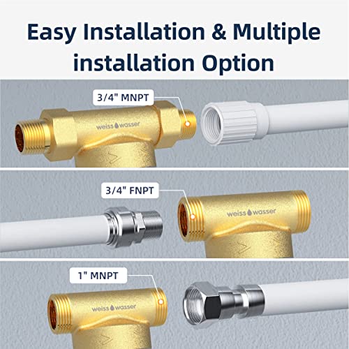 Weisswasser Sediment Filter, Spin Down Sediment Filters, Reusable Whole House Water Filter System for Well Water, 40 Micron, Lead-Free Brass, BPA Free,1"MNPT+3/4"FNPT+3/4"MNPT, EFFM.DH01