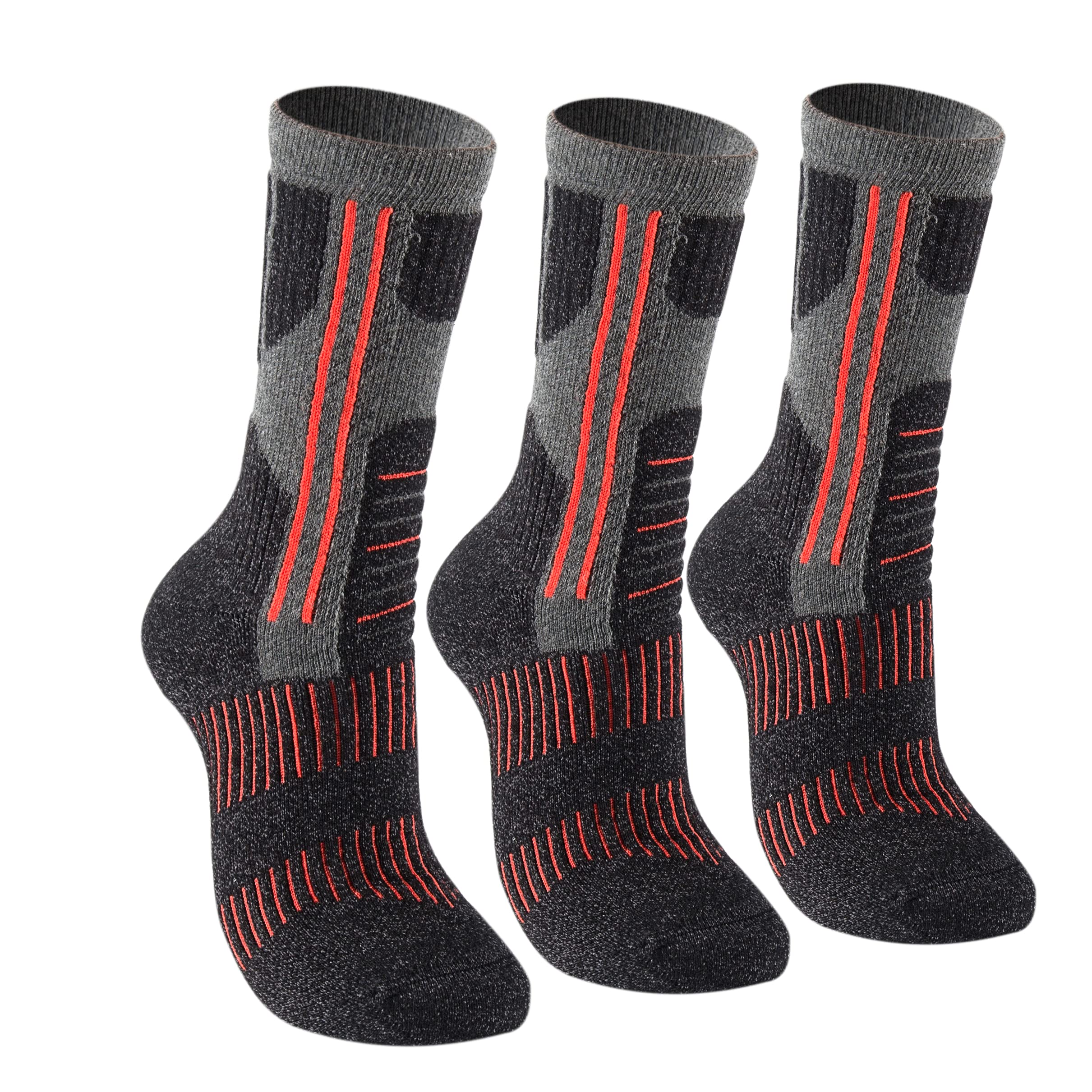 Toes&Feet Womens and Mens 3 Pairs Black Padded Anti Blister Odor Resistant Sweat Wicking Trekking Mountaineering Crew Socks,Size 10-13