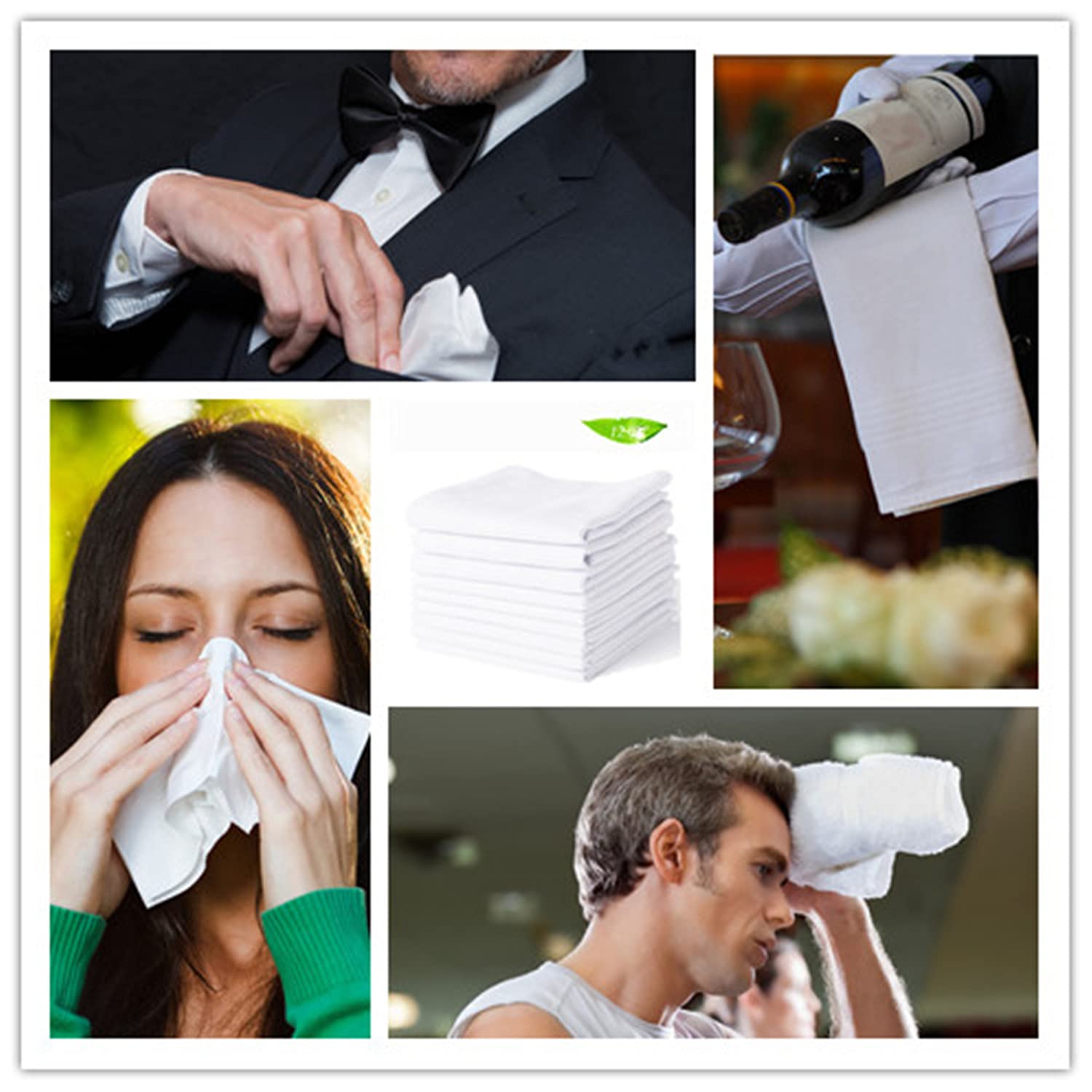Men's Handkerchiefs 100% Soft Cotton White Hankie Hankerchieves