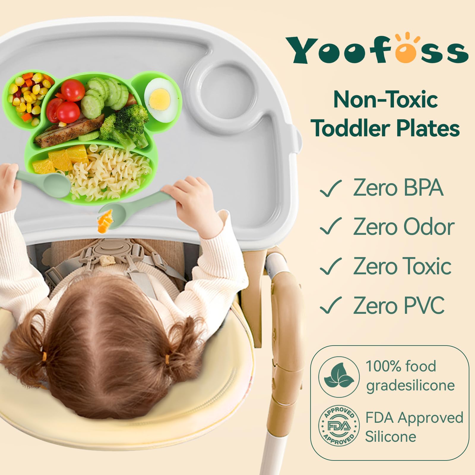 Yoofoss Toddler Plates 3 Pack - Suction Plates for Baby - 100% Silicone Baby Plates - BPA Free - Microwave and Dishwasher Safe - Divided Design - Blue,Green&Grey