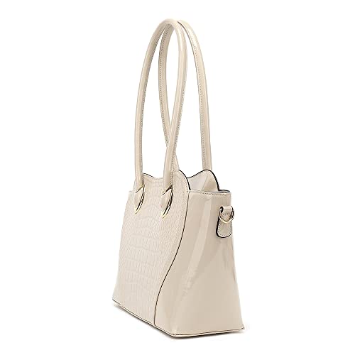 Style Strategy 2 in 1 Push Lock Handbags for women Hardware Chain Crocodile Textured bone patent leather bag with small crossbody
