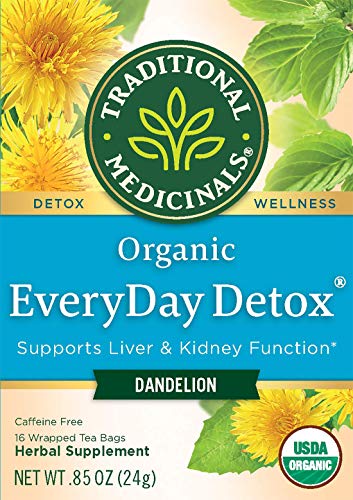 Traditional Medicinals Tea, Organic EveryDay Detox Dandelion, Supports Healthy Liver & Kidney Function, Detox, 96 Tea Bags (6 Pack)