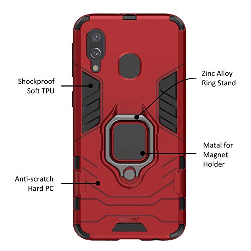 Mondetech for Samsung Galaxy A40 Case with Screen Protector, Slim Drop Protection with Ring Stand, Magnetic Holder Compatible, 9H Tempered Glass Screen Film, Outdoor Shockproof Cover, Red
