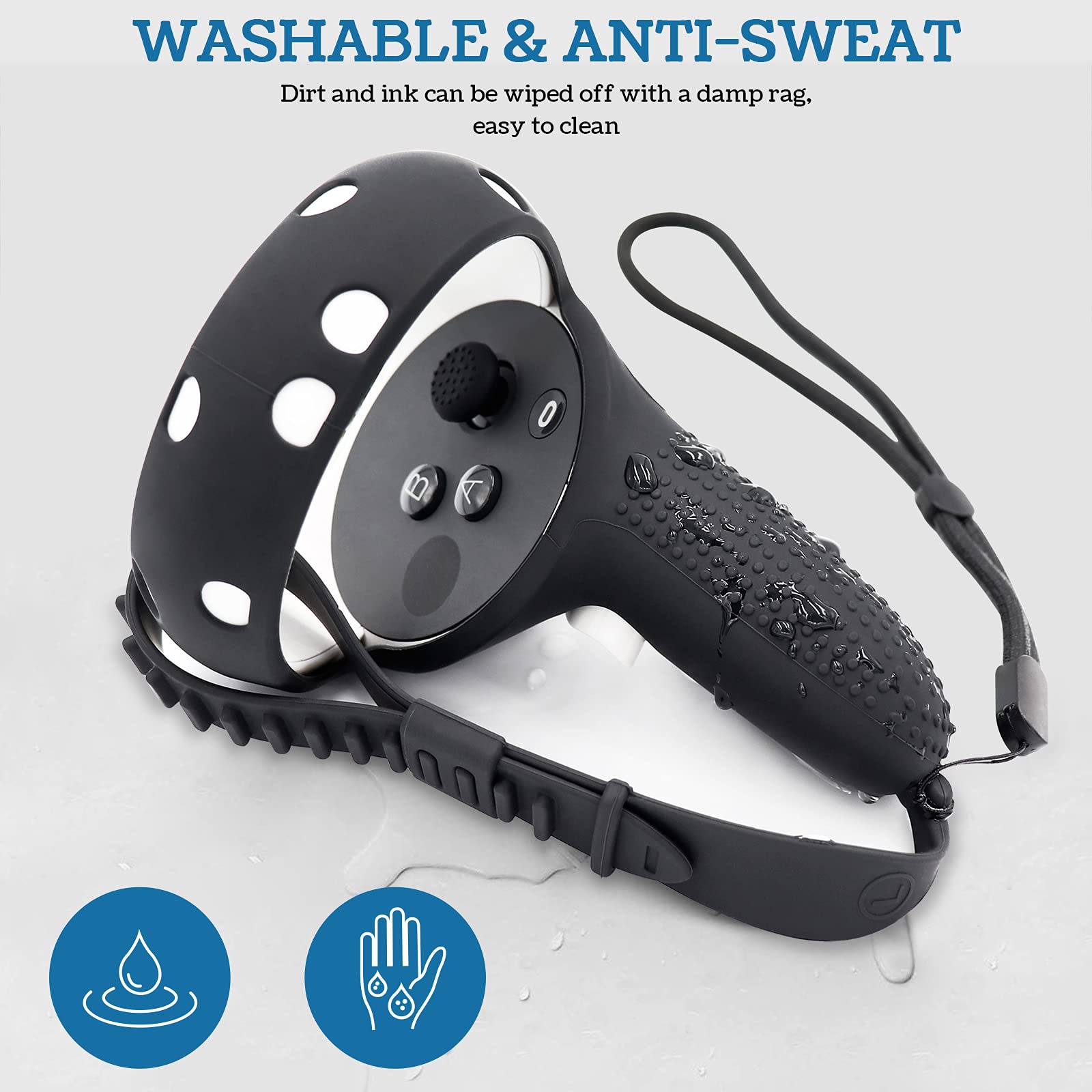 Silicone Touch Controller Grip Cover & Face Cover for Oculus Quest 2, Soft Silicone VR Cover, Protect Face Non-Slip Hold Wrist Adjustable Strap Sweatproof Oculus Quest 2 Accessories Kit