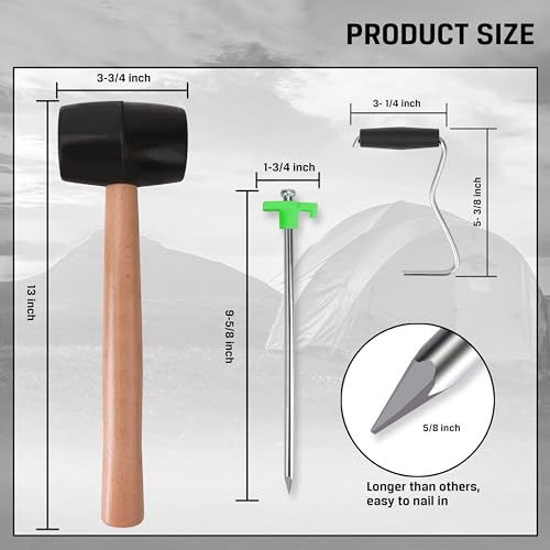 PR1ME Tent Stakes 10 Pack, Galvanized Non-Rust Family Pop Up Camping Tent Pegs, Heavy Duty Yard Stakes with 1pc Rubber Mallet 1pc Tent Stake Puller. for Camping Tents, Canopy, and Outdoor Decorations
