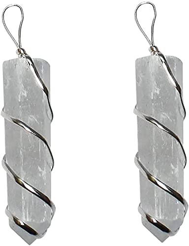 SELLINGHUB21 Beautiful Selenite Raw Crystal Pendant Necklace with Silver Plated Black Thread Real Gemstone Chakra Healing Charm Diwali Gift Birthday Gift Set of 2