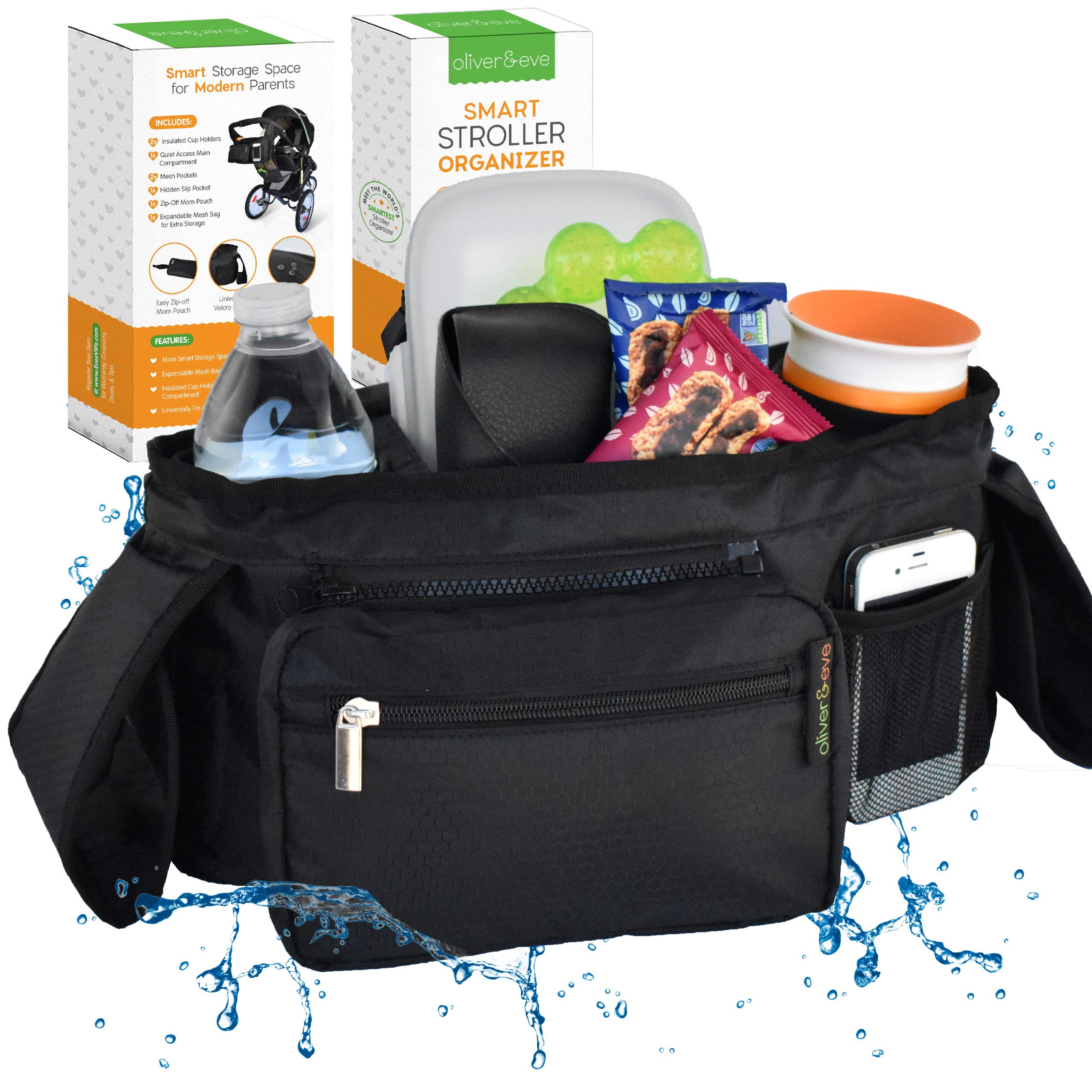 Oliver & Eve Washable Universal Stroller Organizer Bag Waterproof with Insulated Cup Holders - Extra Toy and Accessories Storage Makes Travel Easy - Smart Baby Stroller Caddy for Modern Parents
