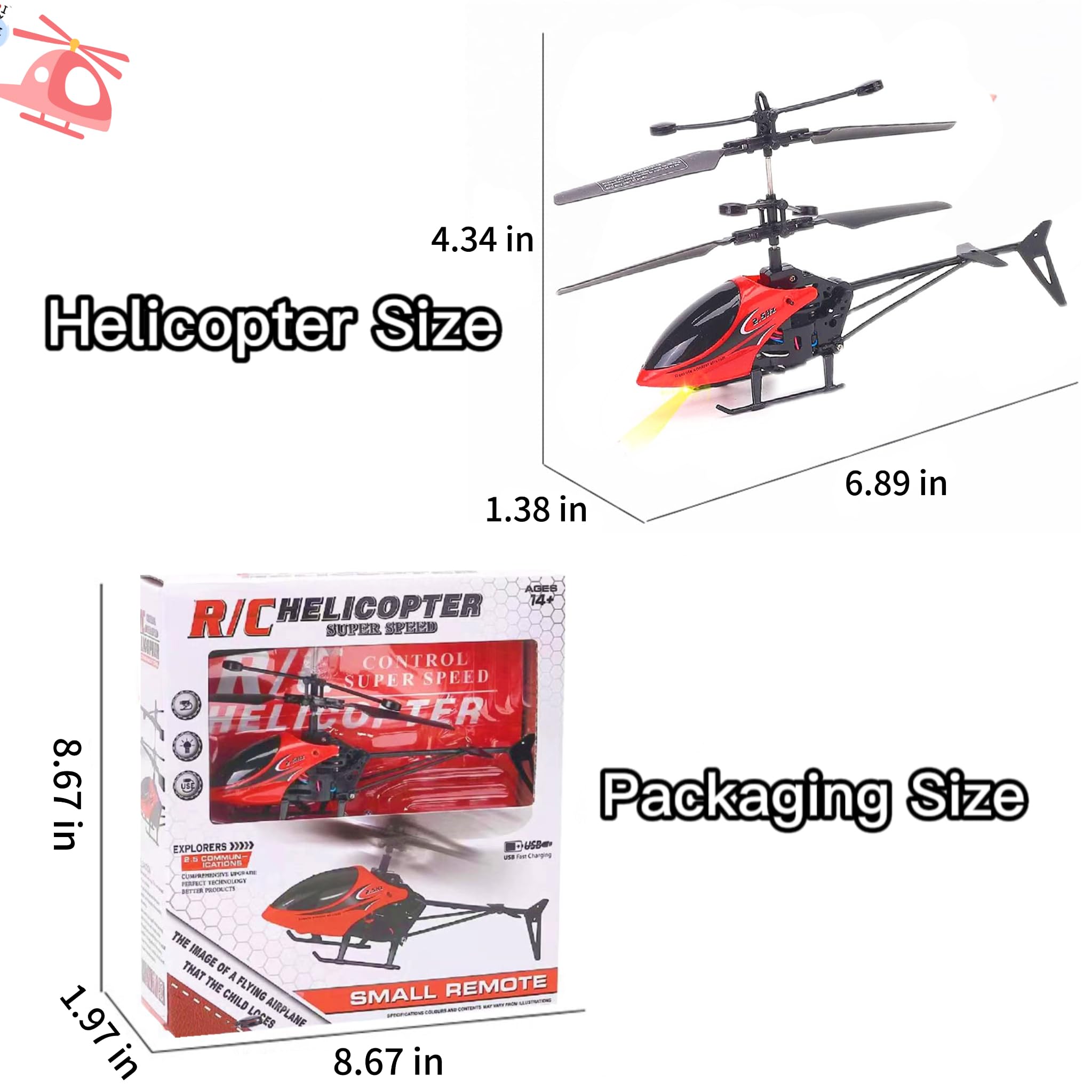 MINADCIN 2-Channel RC Helicopter - 2.4 GHz with Gyro Stabilizer and Searchlight, One-Piece Takeoff/Landing, High/Low Speed - Indoor Flying Toy for Boys, Children, and Beginners