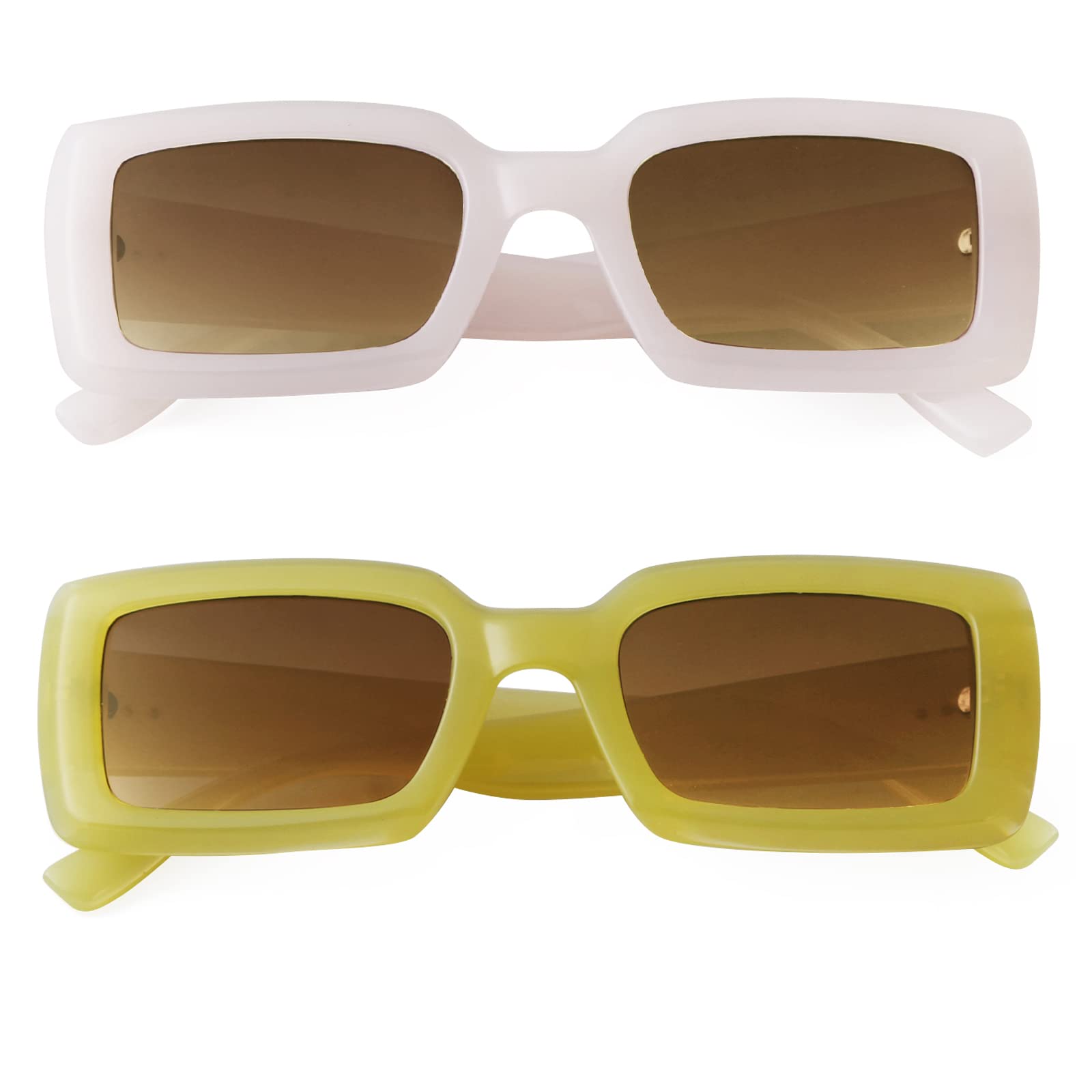 SDINM Vintage Rectangle Sunglasses for Women Men Chunky Frame Square Glasses Retro 90’s Nude Sunglasses