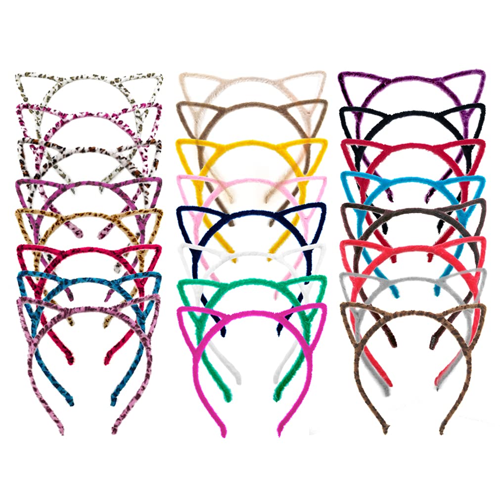 OJYUDD 24 Colors Cat Ear Headbands,Plastic Cat Hair Hoops,Daily Decorations Party Lovely Headwear Cats Accessories,Fluffy Hair Hoop for Girls and Adult(24 Pieces)