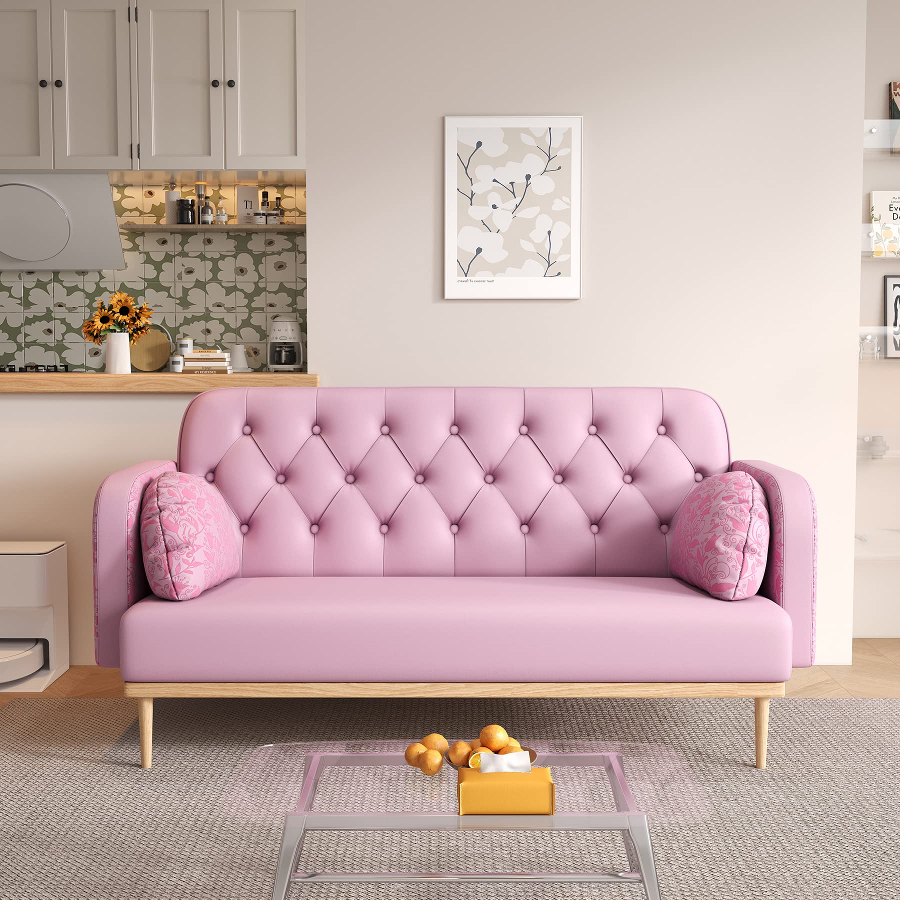 Loveseat Sofa, Mid Century Modern Decor Love Seat Couch, 56" 2-Seater Sofa Double seat Modern Sofa for Living Room, Apartment, Studio,Office & Small Space (Pink)