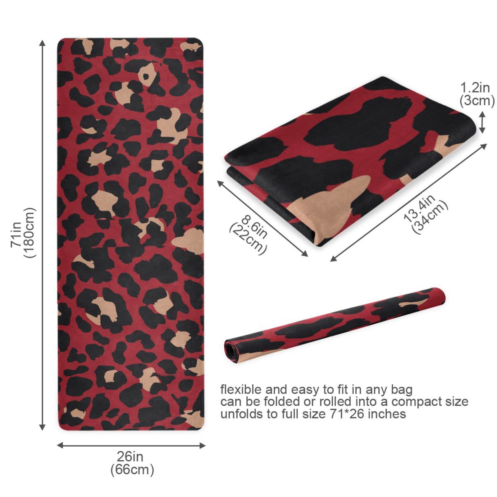 senya Red Leopard Cheetah Print(c3) Yoga Mat Cover, Non Slip Exercise Mat Cover High Performance Grip, Coming with Carry Bag(228vb9a)
