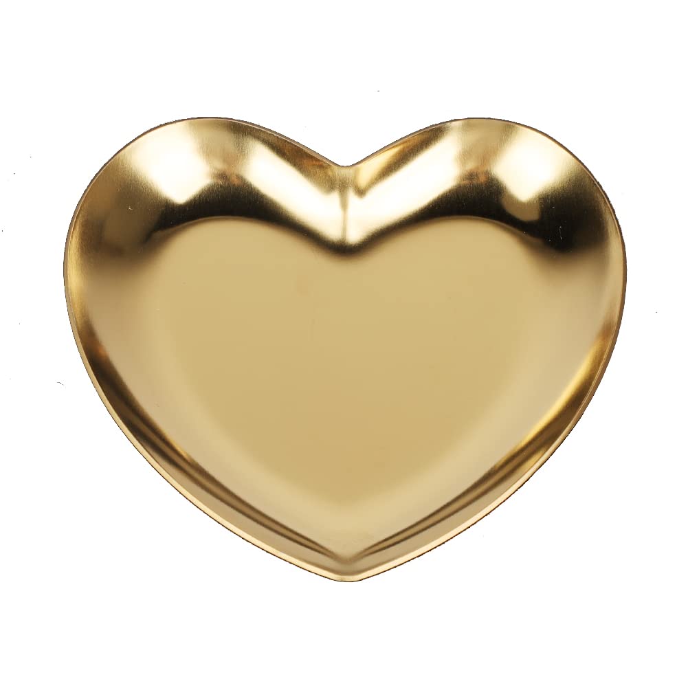 Stainless Steel Jewelry Tray, Heart Shaped Trinket Dish for Rings Earrings Necklaces Bracelet Watch Keys, Plate Tea Tray Fruit Tray Cosmetics Jewelry Organizer Box(Gold)