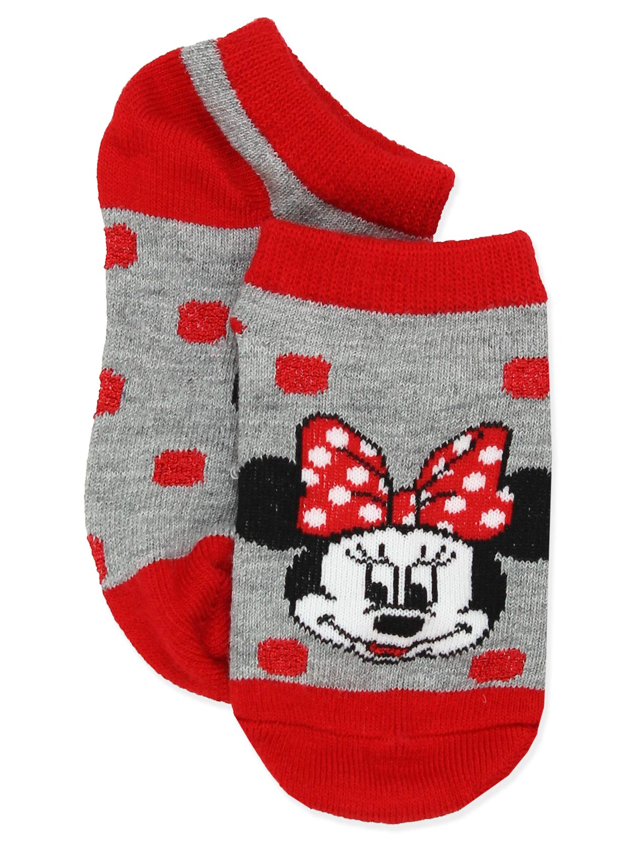 Minnie Mouse Polka Dots and Stripes Girls Toddler 6 pack No Show Socks (Shoe Size: 10-4 (Sock: 6-8), Grey)