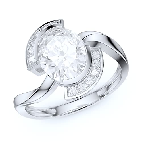 PRSTANI 10K White Gold Twisted Shank Half-Halo 7x9mm 2CT Simulated Oval Cut Diamond Engagement Ring Promise Ring (8)